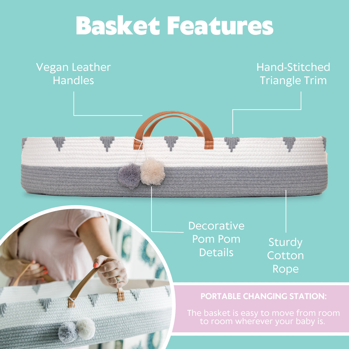 Cotton Rope Baby Changing Basket Set - Nursery Dresser Table Topper ...